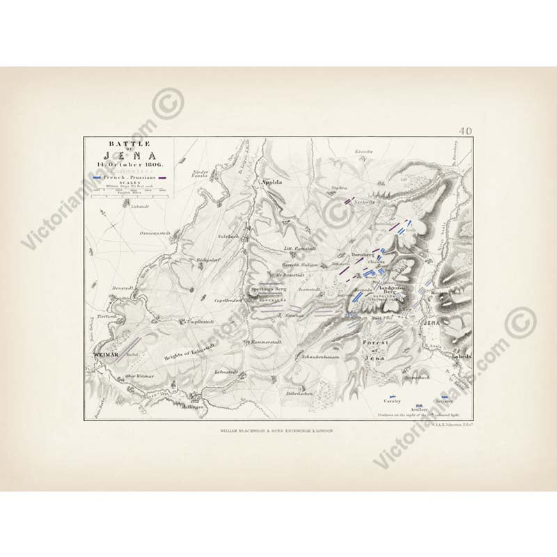 Battle of Jena 14 October 1806. An engraved and hand-coloured map 40 ...